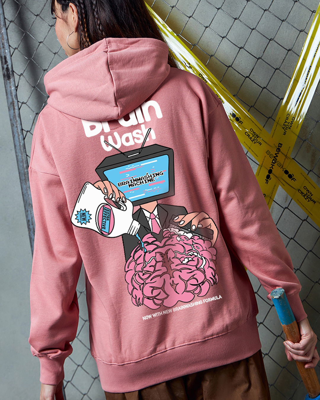 Buy Women's Pink Brain Wash Graphic Printed Oversized Hoodies Online at ...
