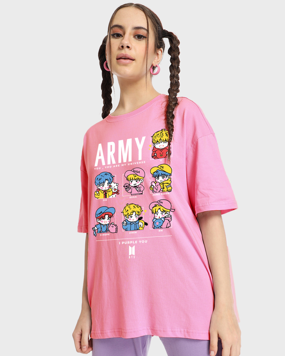 Buy Women's Pink BTS Army Graphic Printed Oversized T-shirt Online at ...