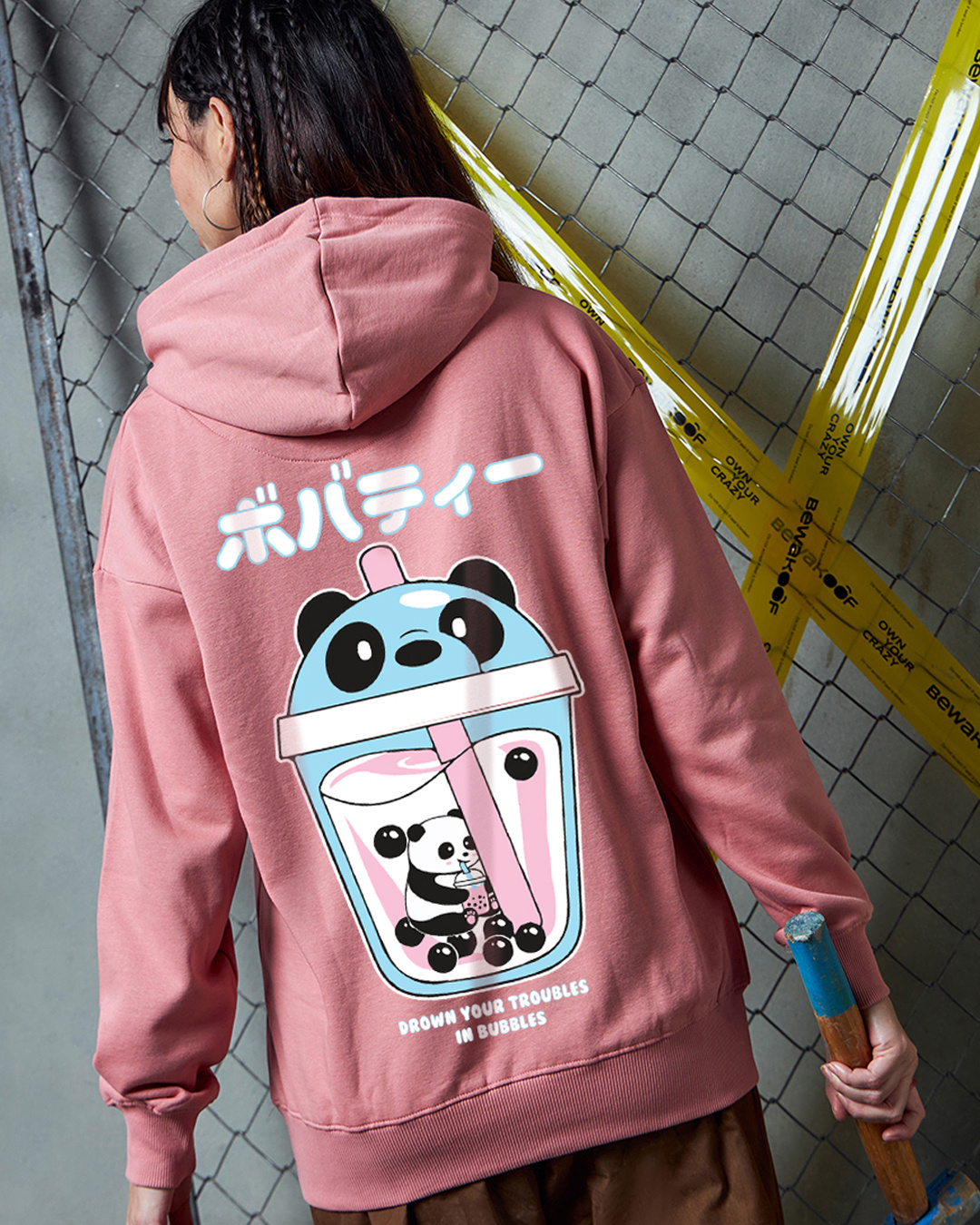 Buy Women's Pink Bubble Panda Graphic Printed Oversized Hoodies Online ...