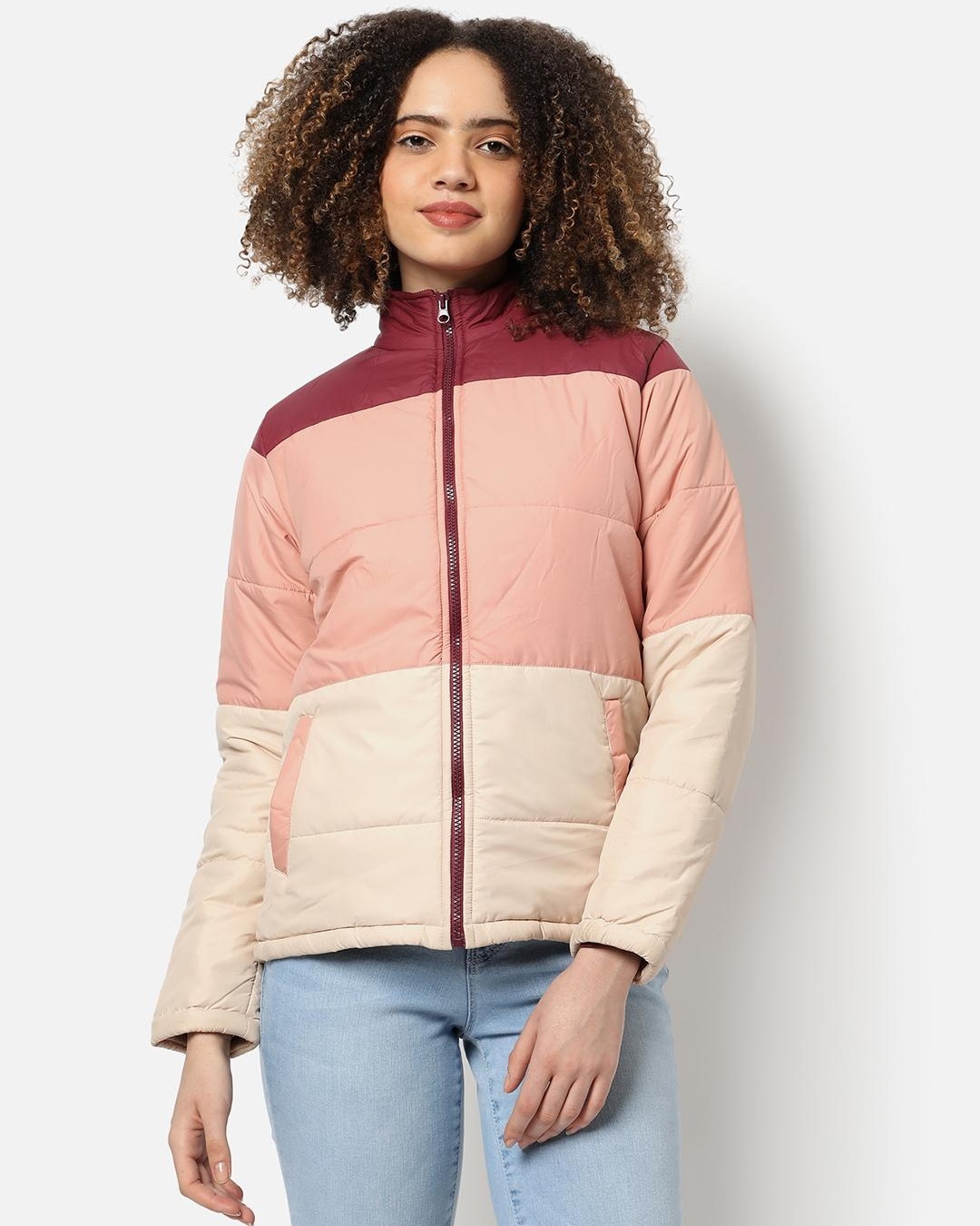 Buy Women's Pink Color Block Jacket Online at Bewakoof