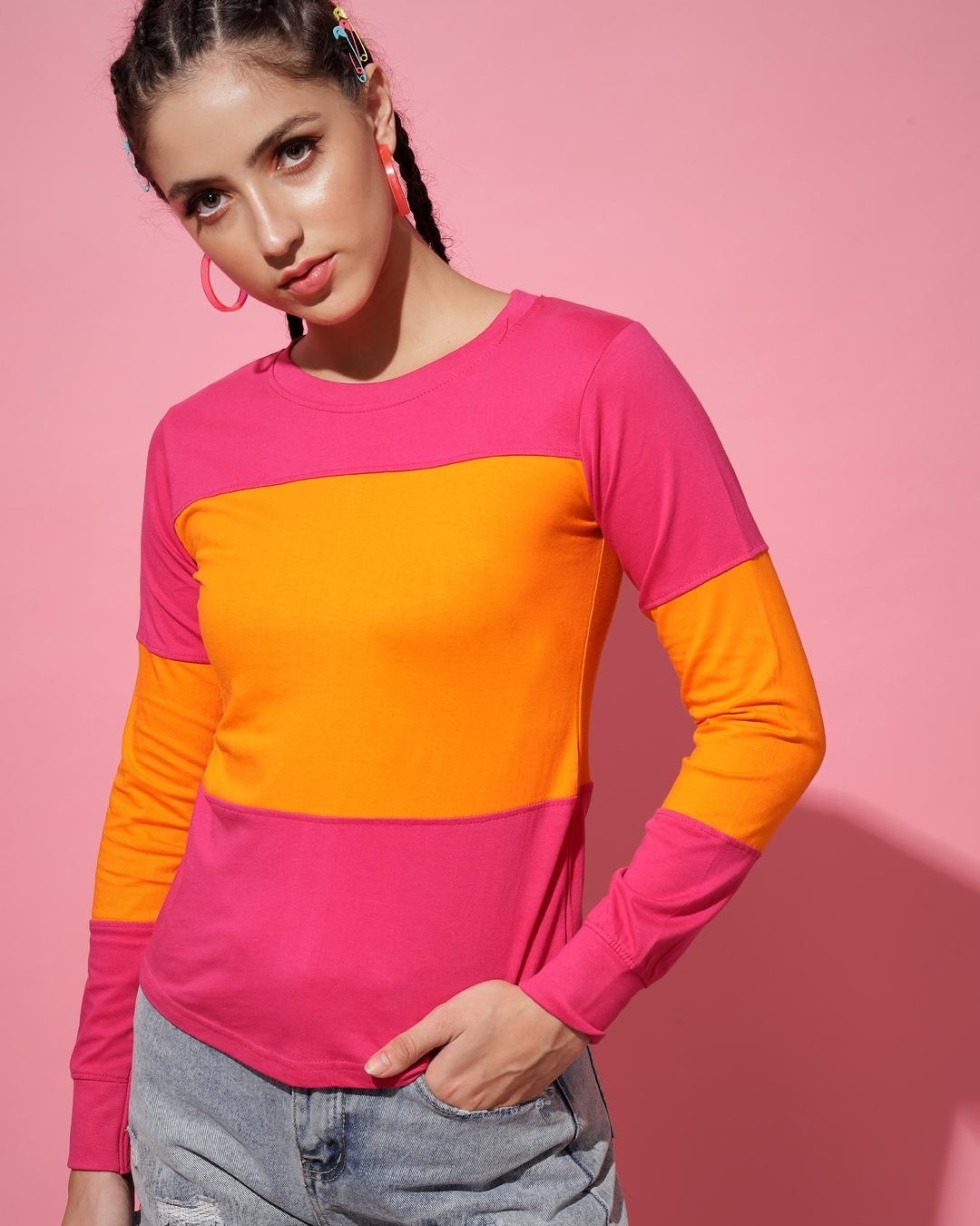 Buy Women's Pink Color Block T-shirt Online at Bewakoof