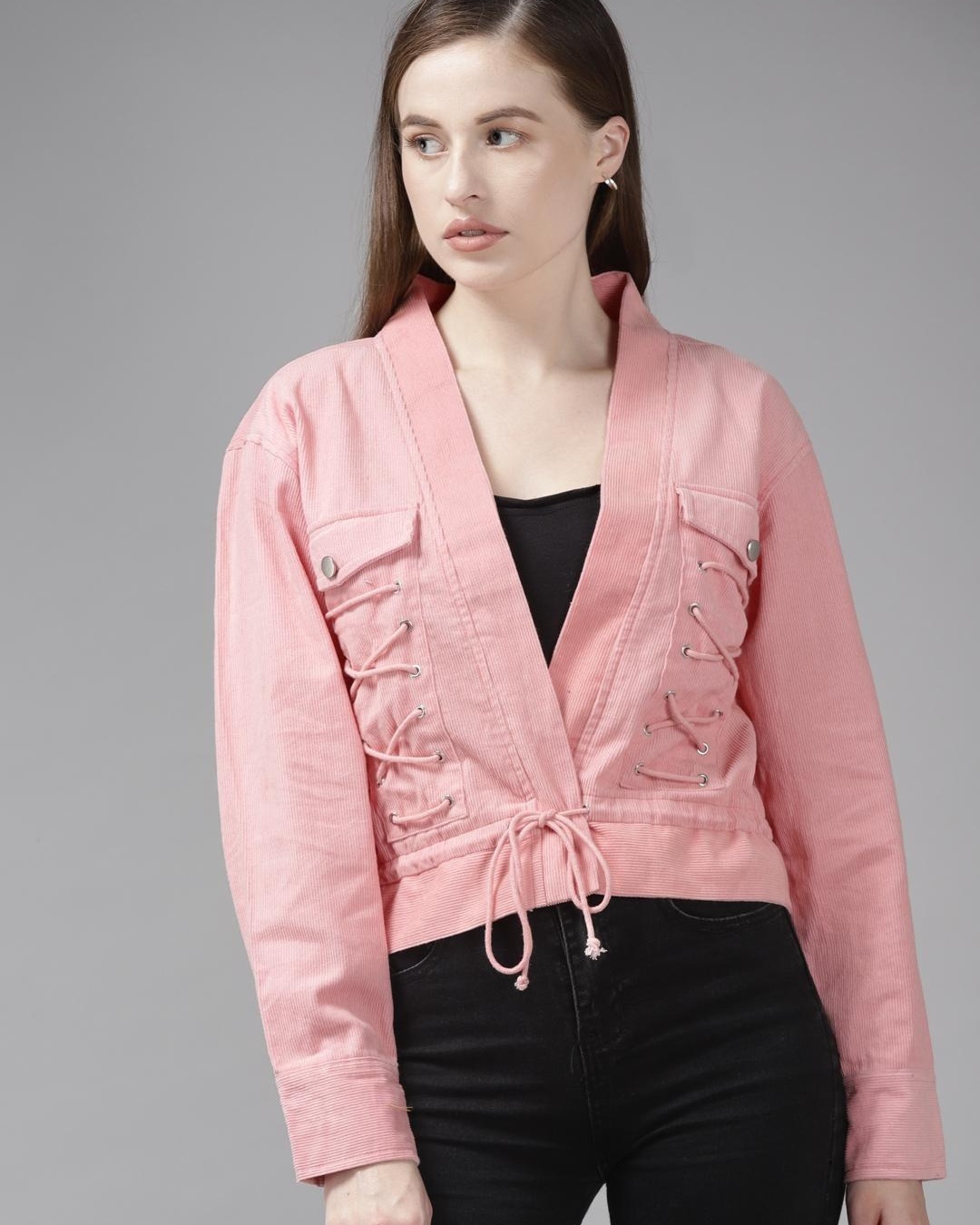 Buy Women's Pink Crop Jacket for Women Pink Online at Bewakoof