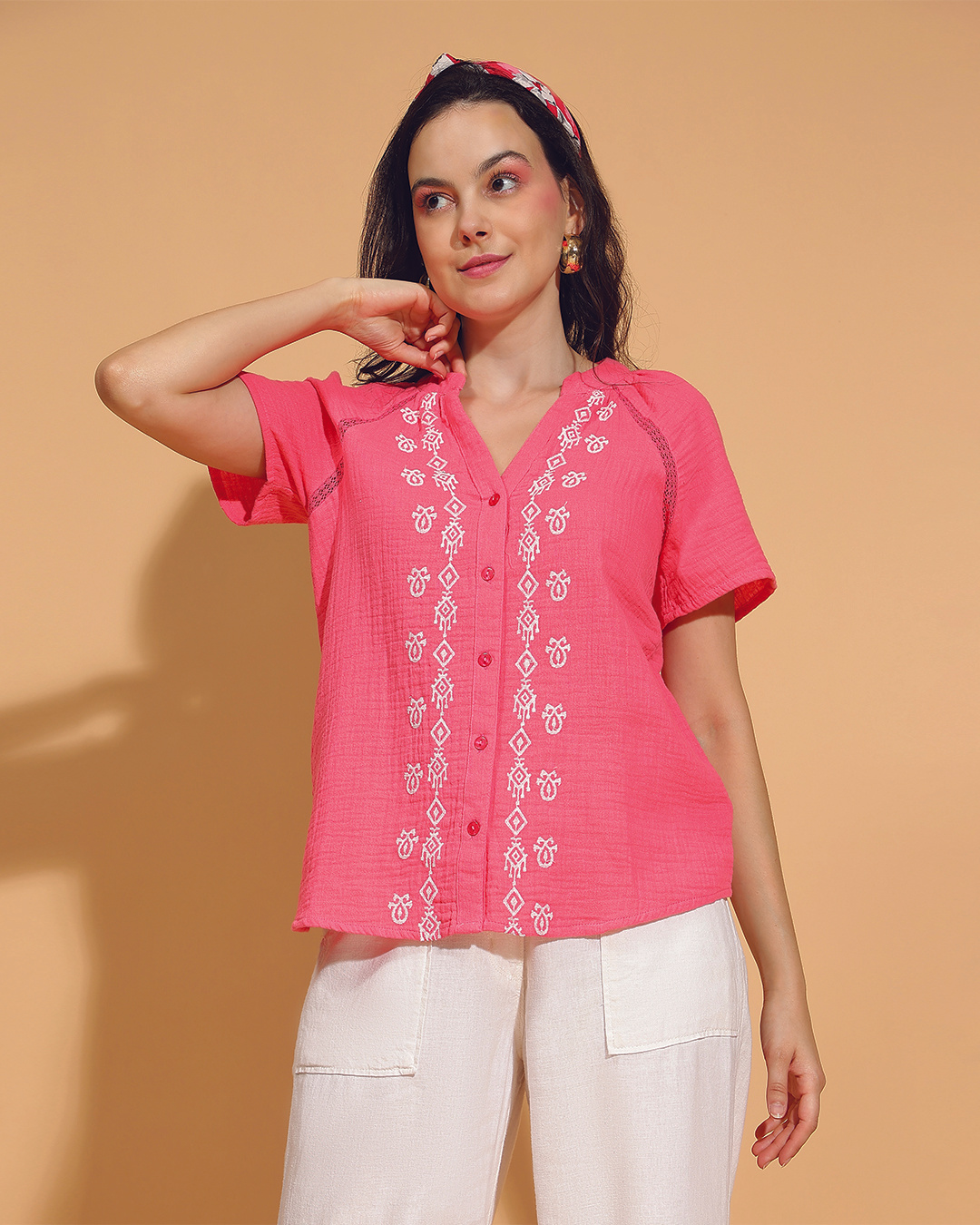 Buy Women's Pink Embroidered Top Online at Bewakoof
