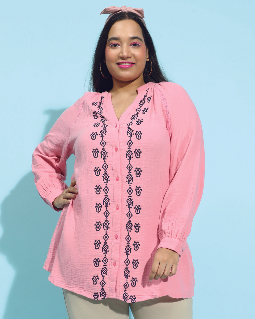Buy Women's Pink Embroidered Plus Size Tunic Top Online at Bewakoof