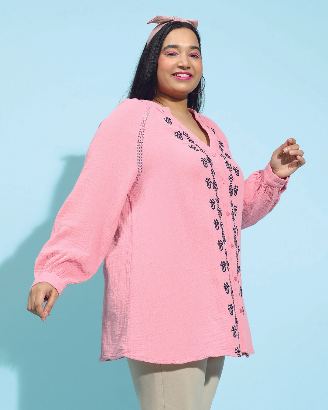 Buy Women's Pink Embroidered Plus Size Tunic Top Online at Bewakoof