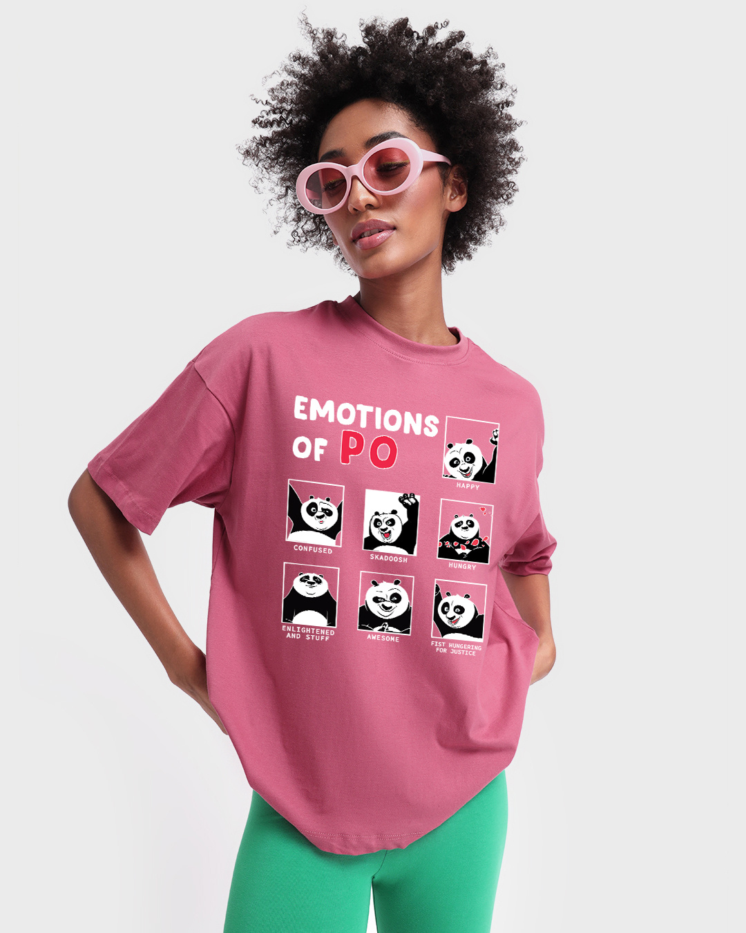 Buy Women's Pink Emotions Of PO Graphic Printed Oversized T-shirt ...