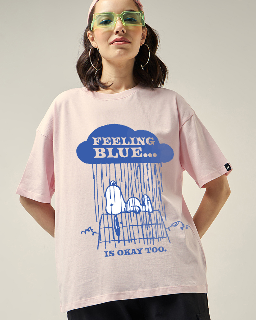 Buy Women's Pink Feeling Blue Graphic Printed Oversized T-shirt Online at Bewakoof