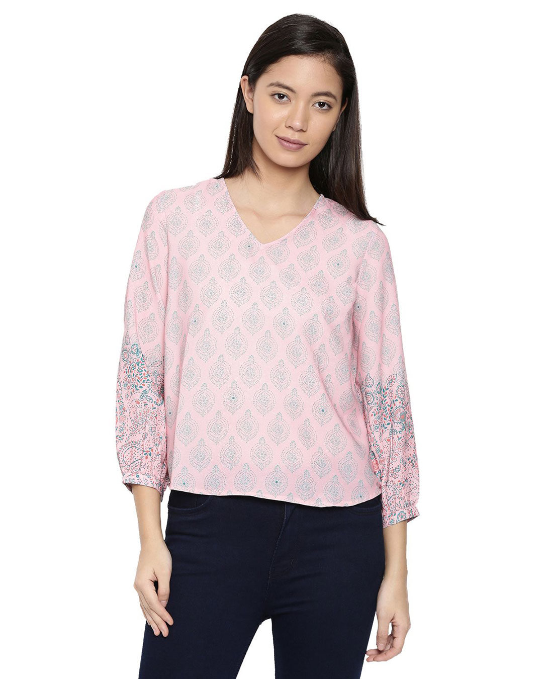 Buy Women's Pink Floral Print 3/4 Sleeve Top Online at Bewakoof