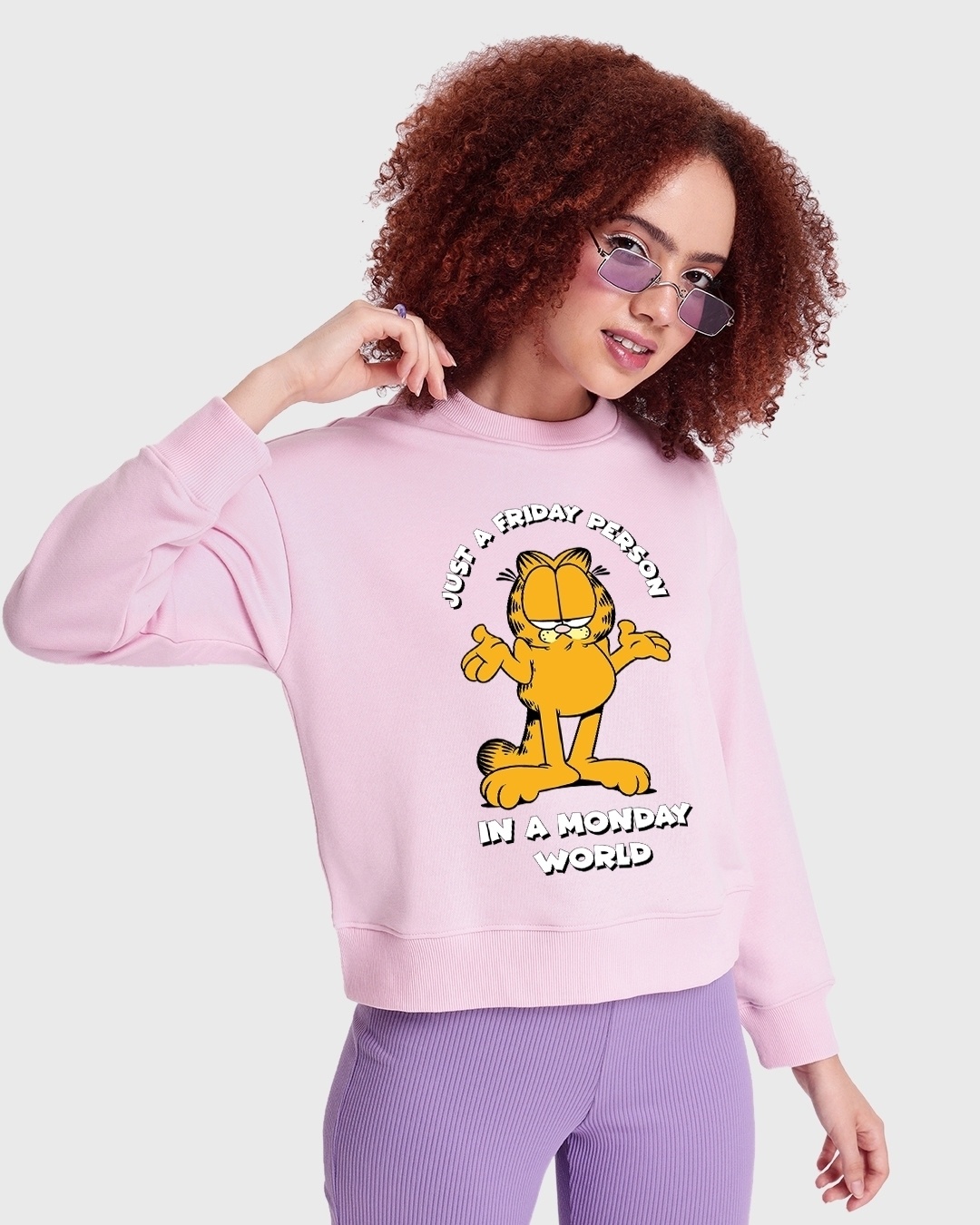 Buy Women's Pink Friday Garfield Graphic Printed Oversized Sweatshirt ...