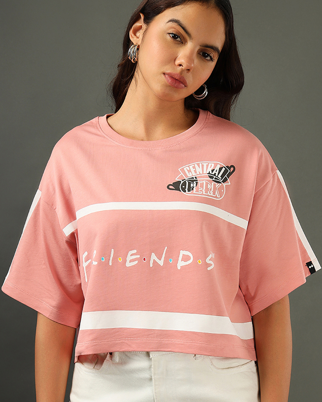 Buy Women's Pink Friends Gang Logo Graphic Printed Oversized Short Top ...