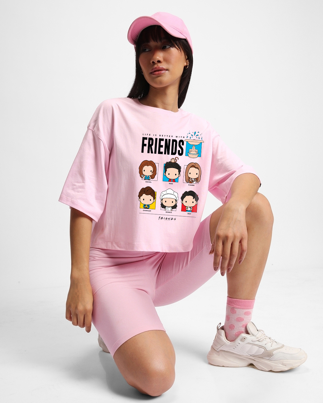 Buy Women's Pink Friends Life Graphic Printed Oversized Short Top ...