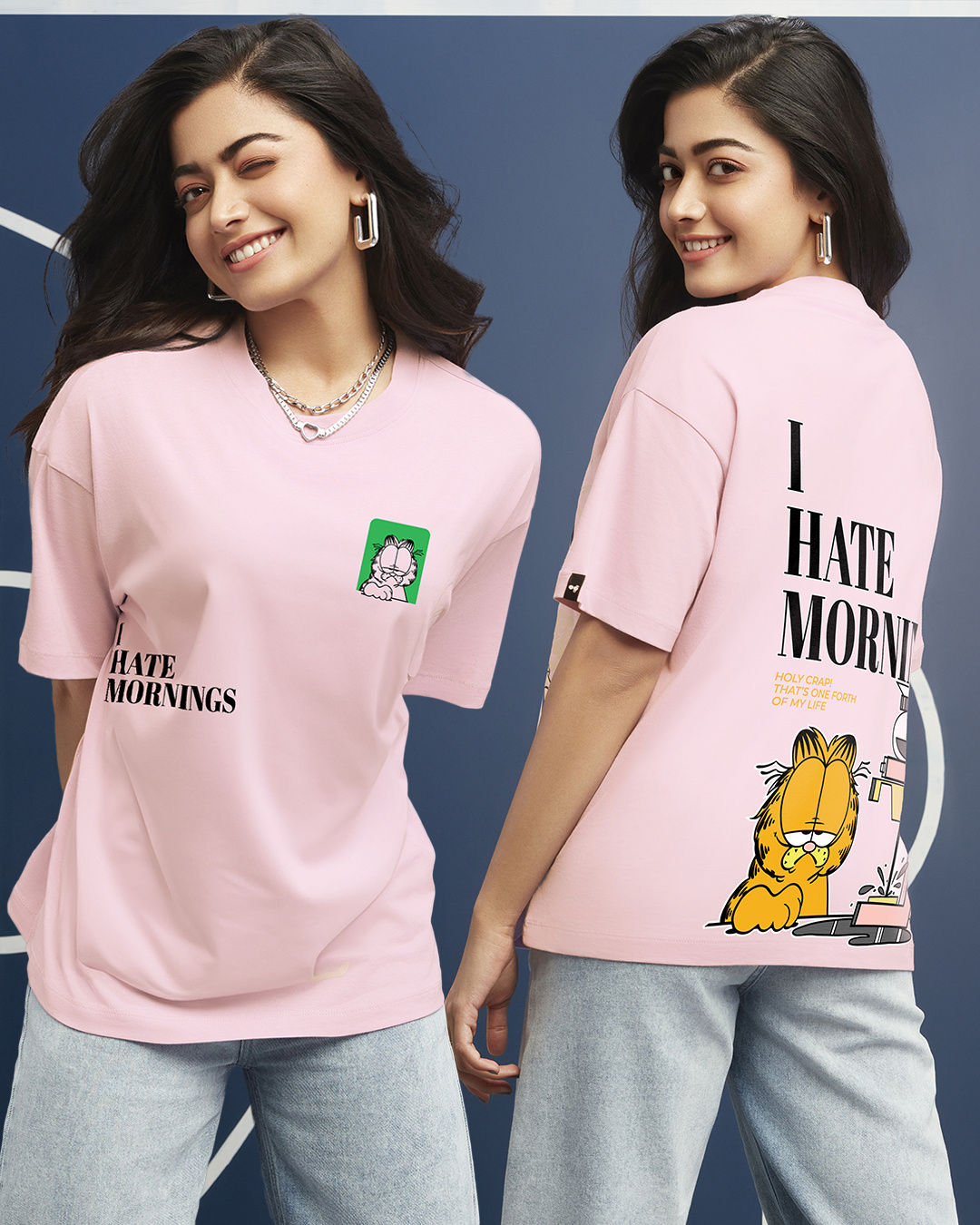 Buy Women's Pink Garfield Hates Mornings Graphic Printed Oversized T ...
