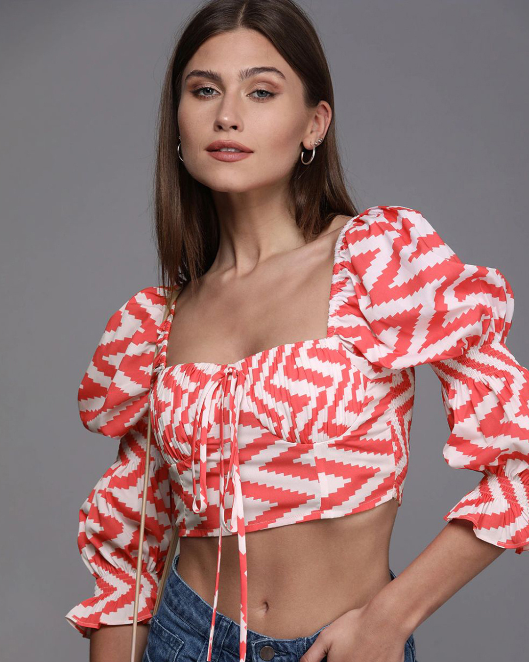 Buy Women's Pink Geometric Printed Crop Top Online at Bewakoof