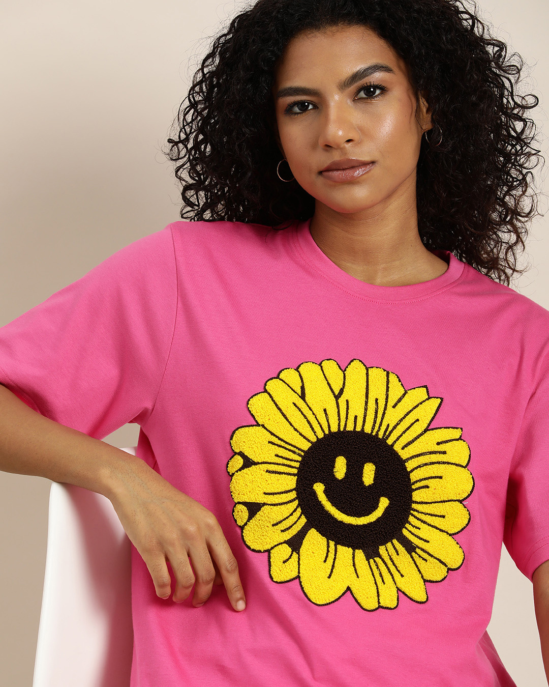 Buy Women's Pink Graphic Print Oversized T-shirt Online at Bewakoof