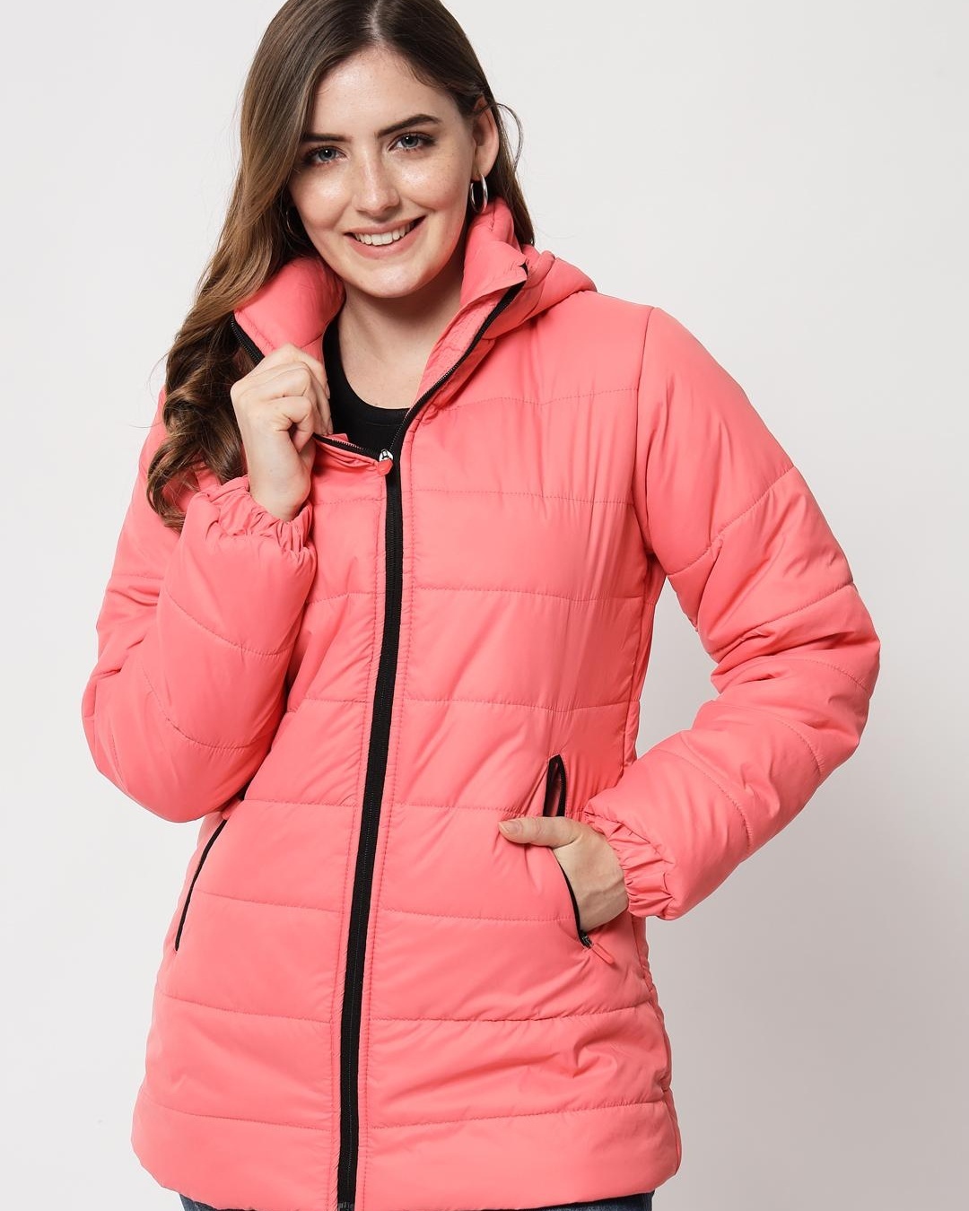 Buy Women's Pink Hooded Puffer Jacket Online at Bewakoof