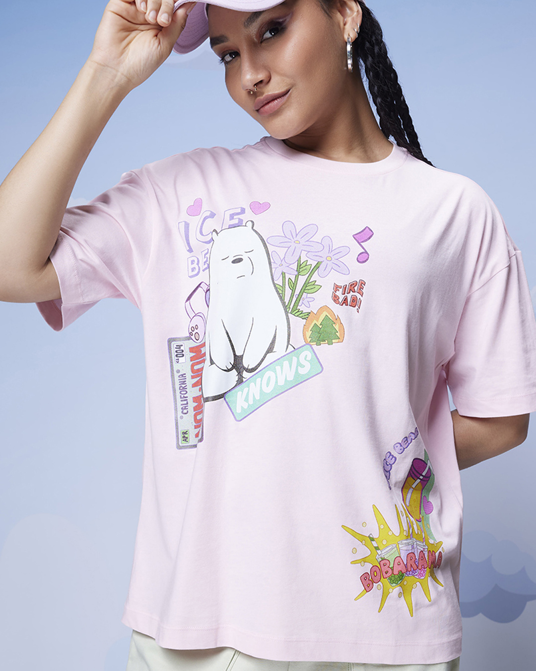 Buy Women's Pink Ice Bear Knows Graphic Printed Oversized T-shirt ...
