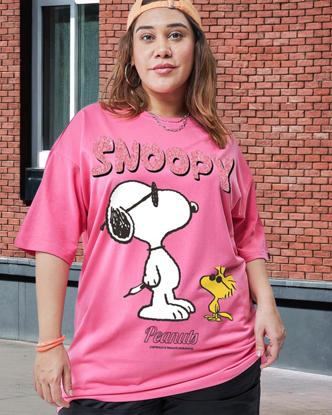 Buy Women's Pink Joe Cool Graphic Printed Oversized Plus Size T-shirt Online at Bewakoof