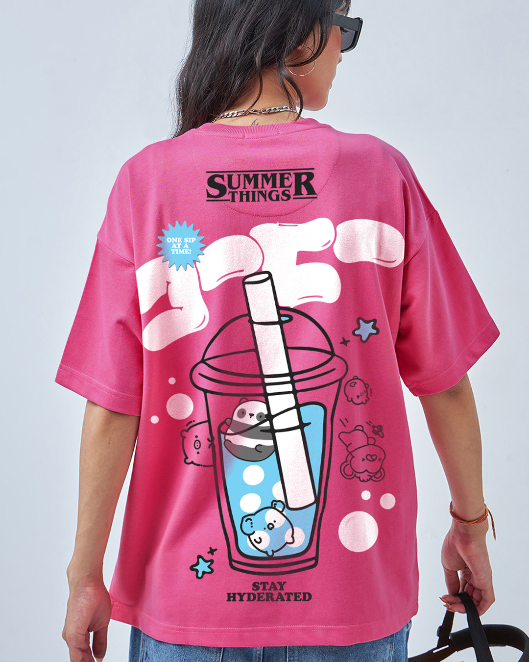 Buy Women's Pink Just Summer Things Graphic Printed Oversized T-shirt ...