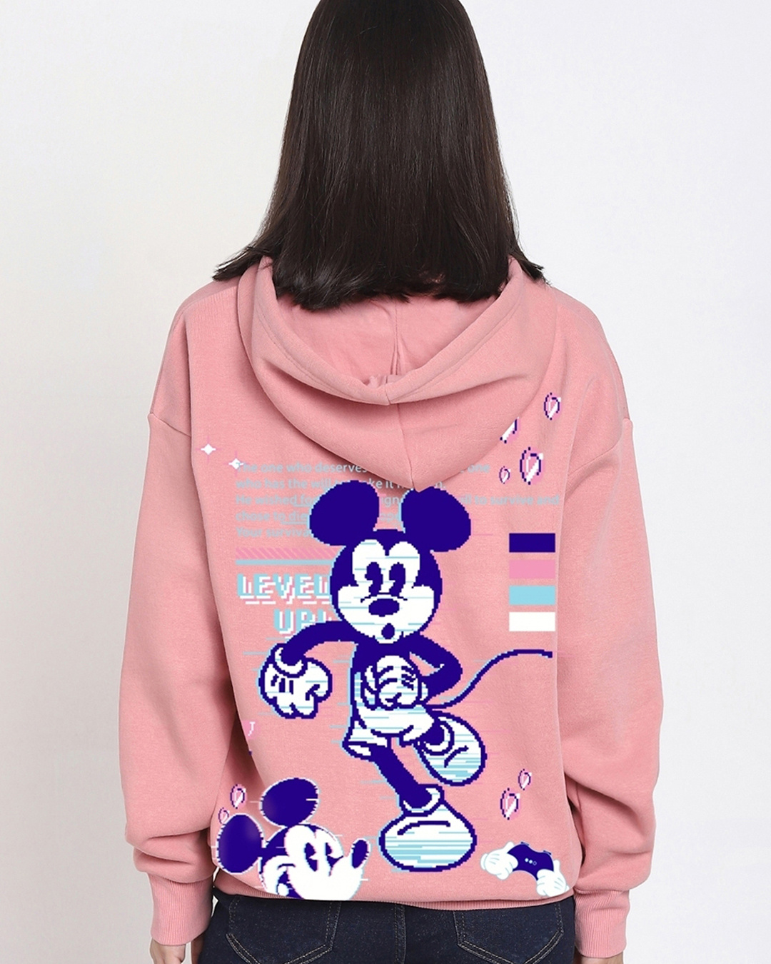 Buy Women's Pink Level Up Mickey Graphic Printed Oversized Hoodies ...