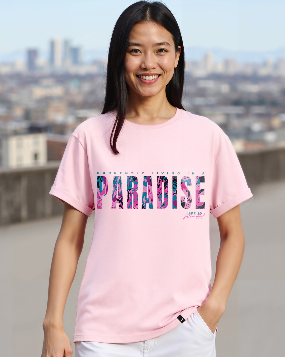 Buy Women's Pink Living in Paradise Graphic Printed Boyfriend T-shirt Online at Bewakoof