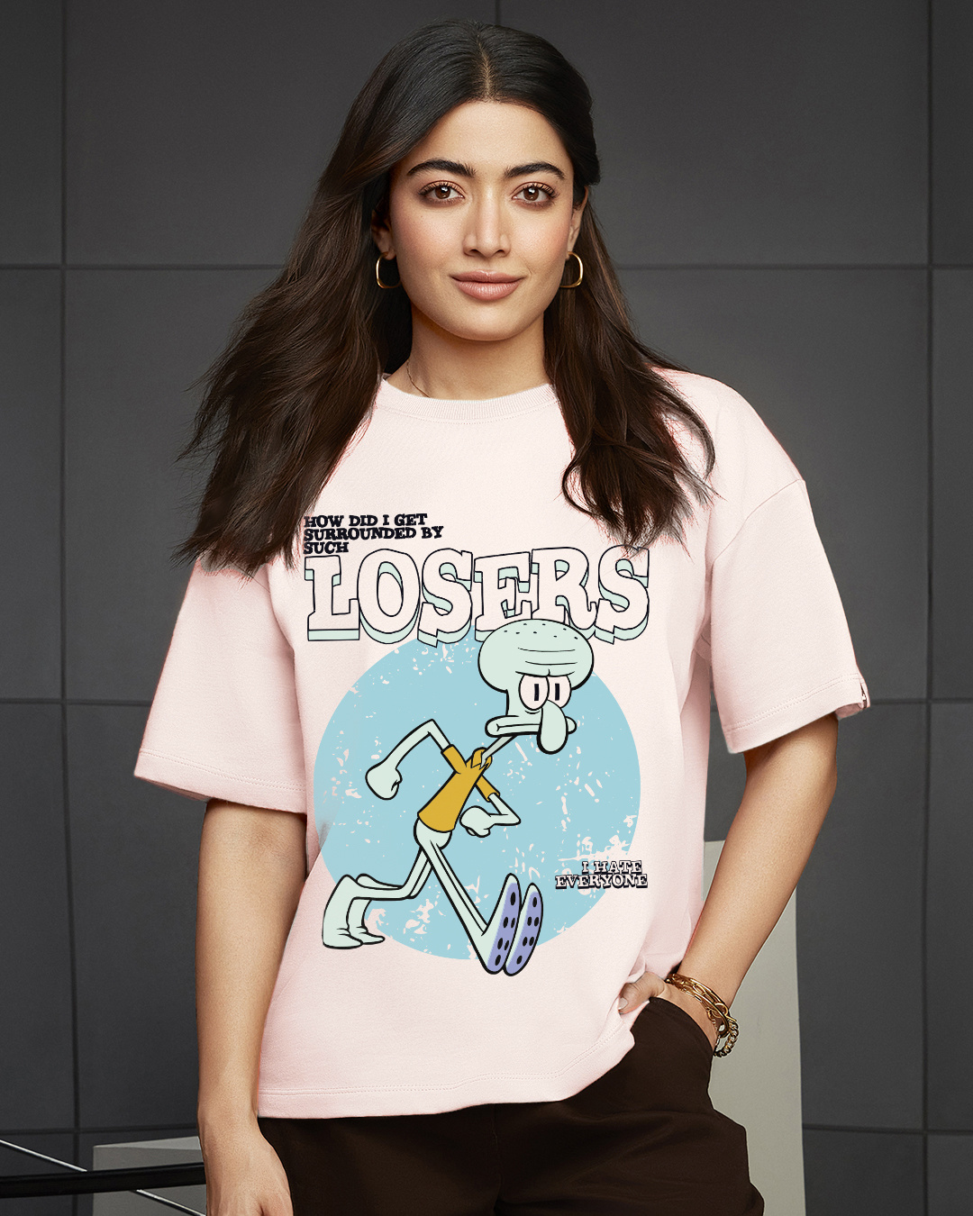 Buy Women's Pink Loser Graphic Printed Oversized T-shirt Online at Bewakoof