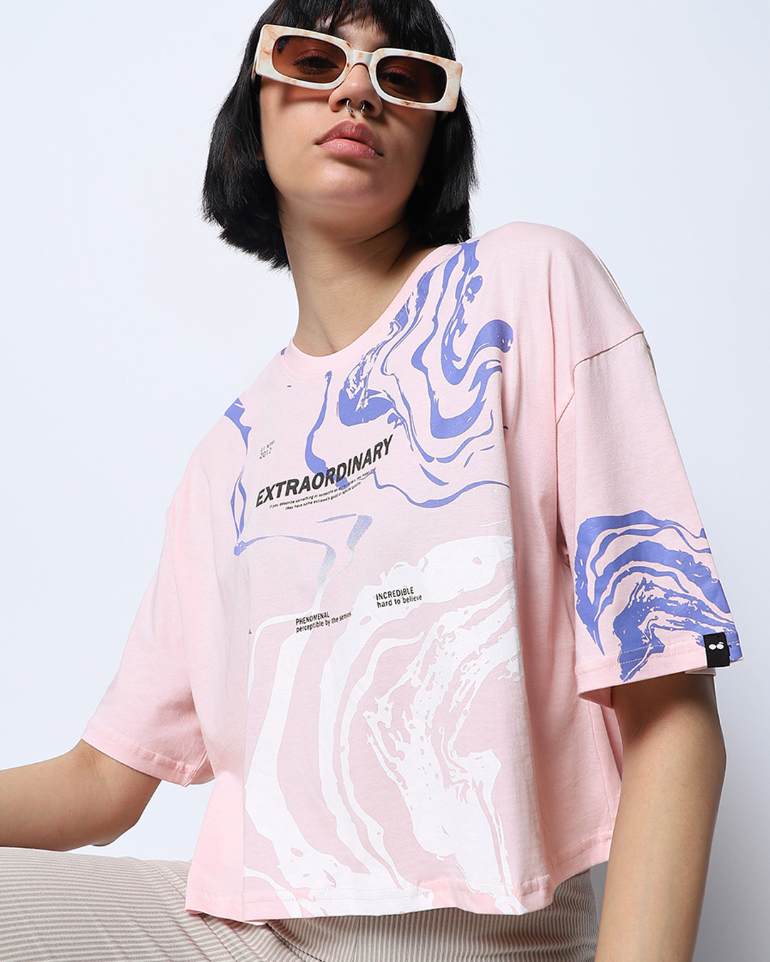 Buy Women's Pink Neeru Graphic Printed Oversized Short Top Online at ...