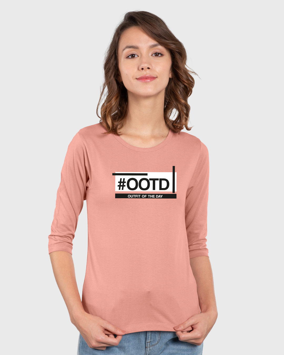 Buy Women's Pink OOTD Graphic Printed 3/4th Sleeve T-shirt Online at ...