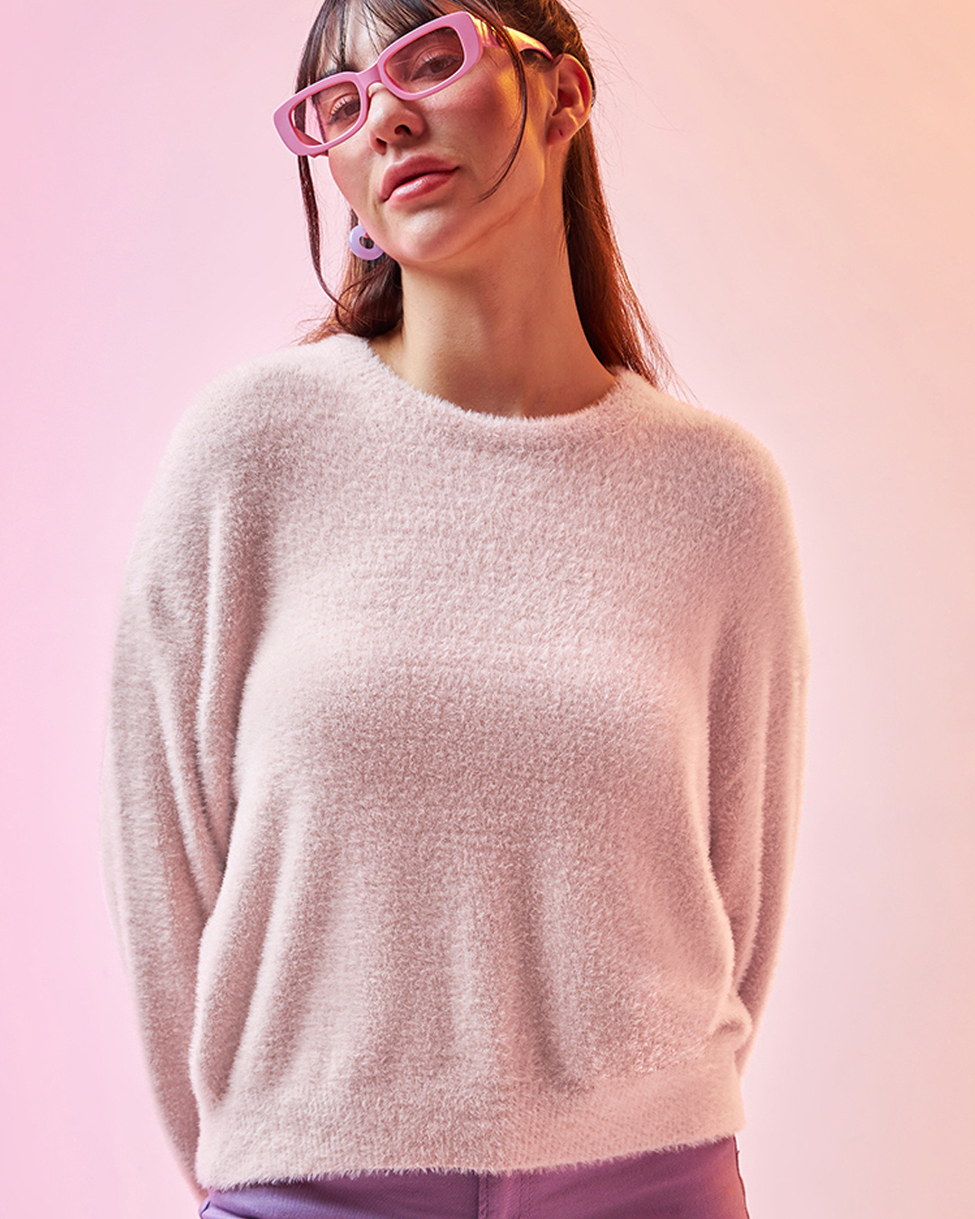 Buy Women's Pink Oversized Flatknit Sweater Online at Bewakoof