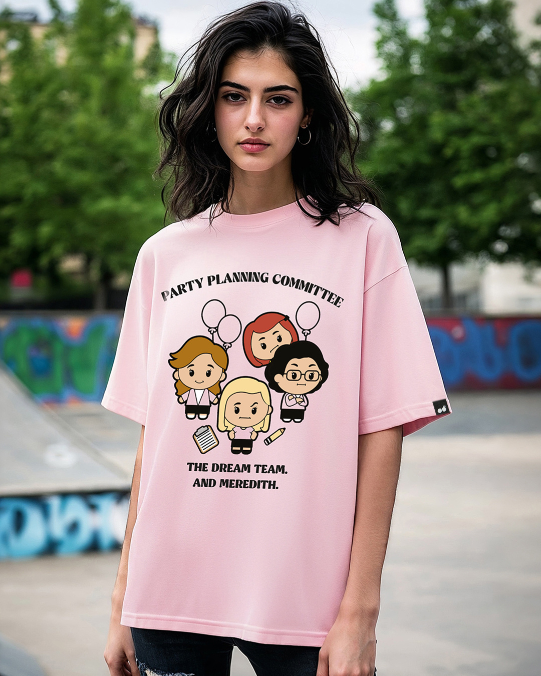 Buy Women's Pink Party Planning Committee Graphic Printed Oversized T ...