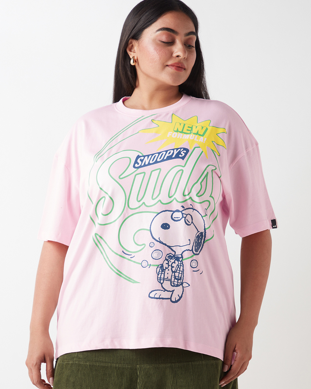Buy Women's Pink Peanuts Suds Graphic Printed Oversized Plus Size T ...