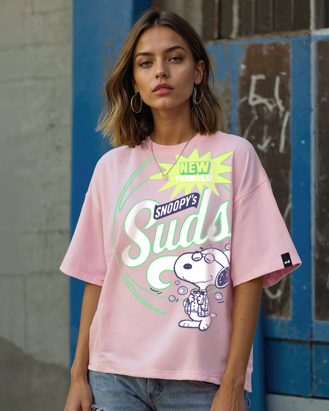 Buy Women's Pink Peanuts Suds Graphic Printed Oversized T-shirt Online ...