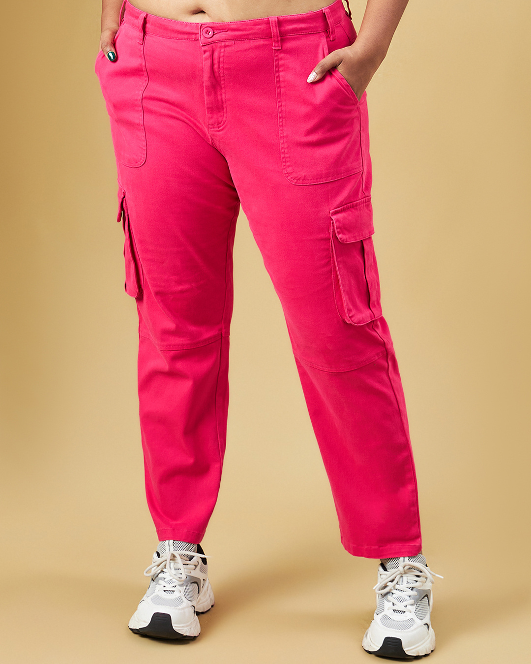 Buy Women's Pink Plus Size Cargo Pants Online at Bewakoof