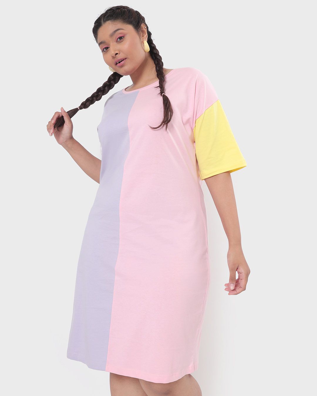 Buy Women's Pink & Purple Color Block Plus Size Relaxed Fit Dress ...