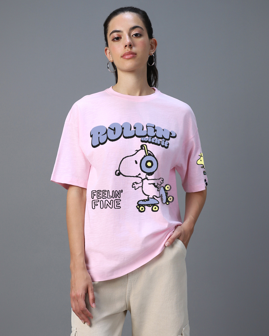 Buy Women's Pink Rollin Withit Graphic Printed Oversized T-shirt Online ...