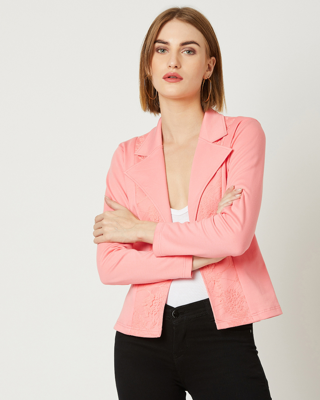 Buy Women's Pink Self Design Lace Jacket Online at Bewakoof