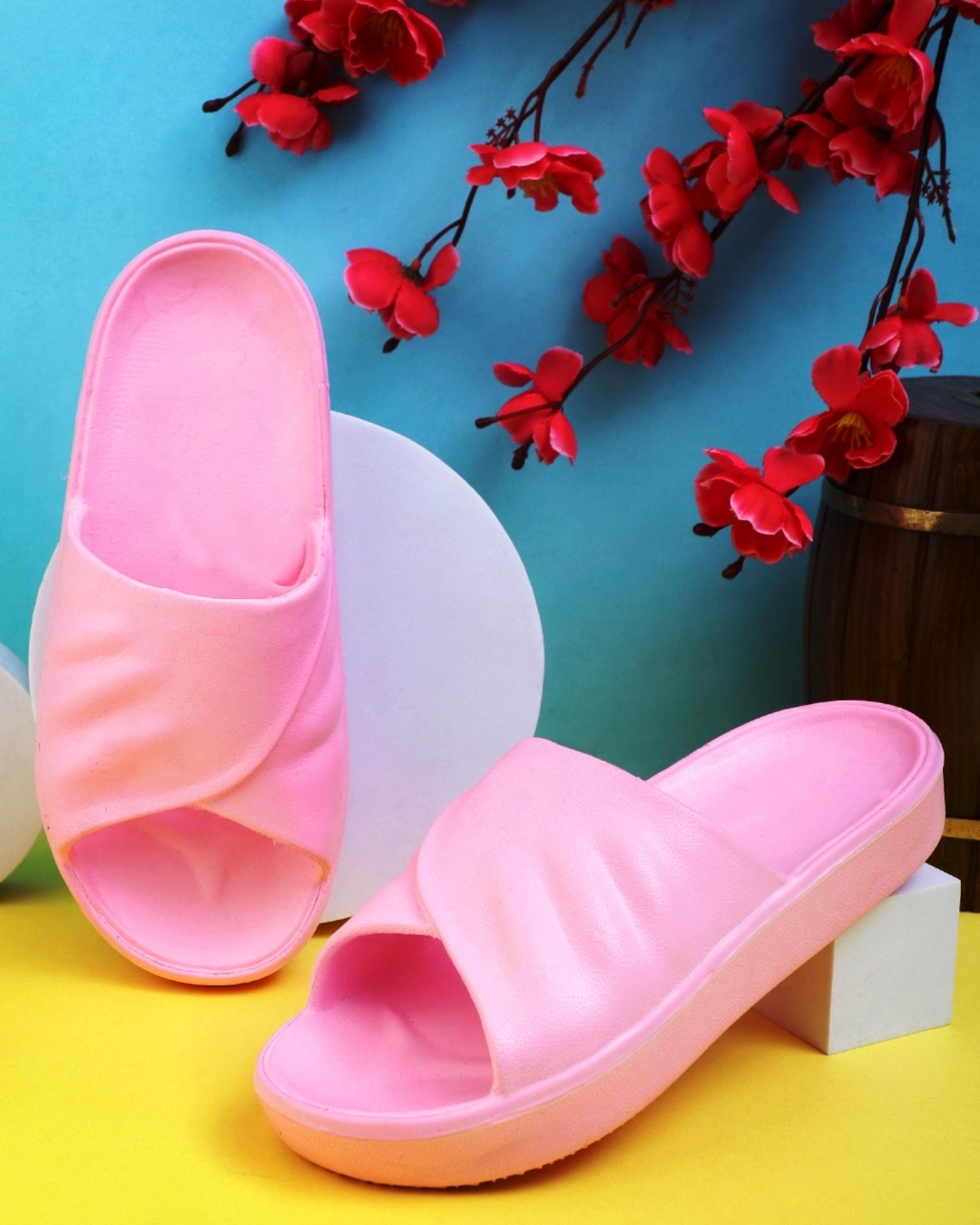Buy Women's Pink Self Design Sliders Online in India at Bewakoof