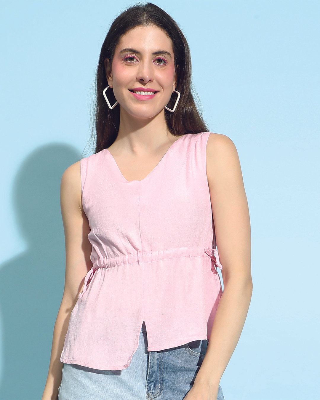 Buy Women's Pink Top With Tie Up Online at Bewakoof