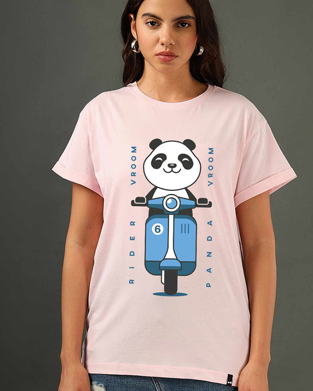 Buy Women's Pink Vroom Panda Graphic Printed Boyfriend T-shirt Online ...