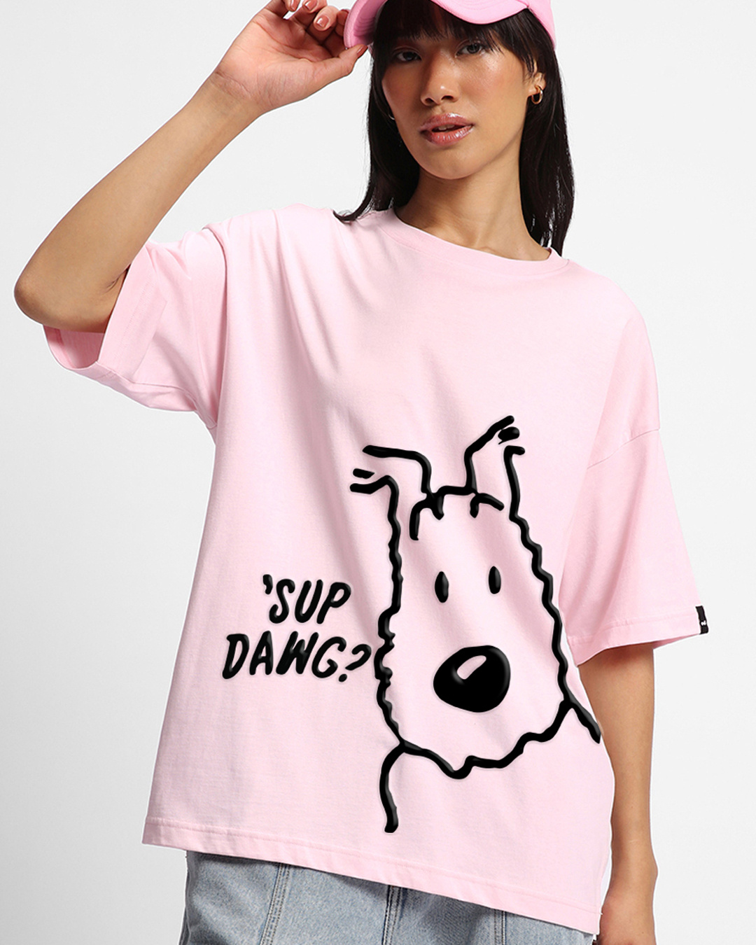 Buy Women's Pink Wassup Dawg Graphic Printed Oversized T-shirt Online ...