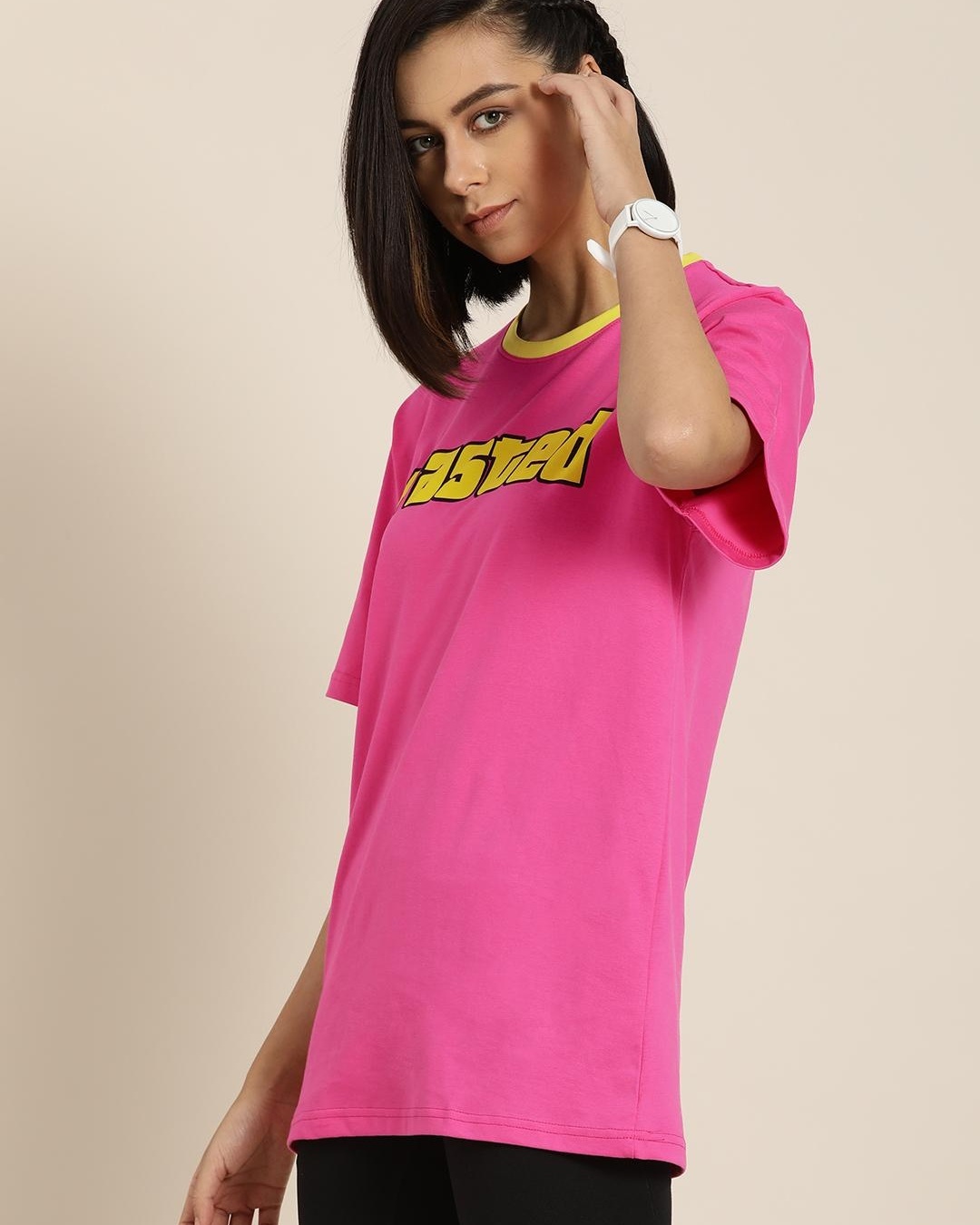 Buy Women's Pink Wasted Typography Oversized T-shirt Online at Bewakoof