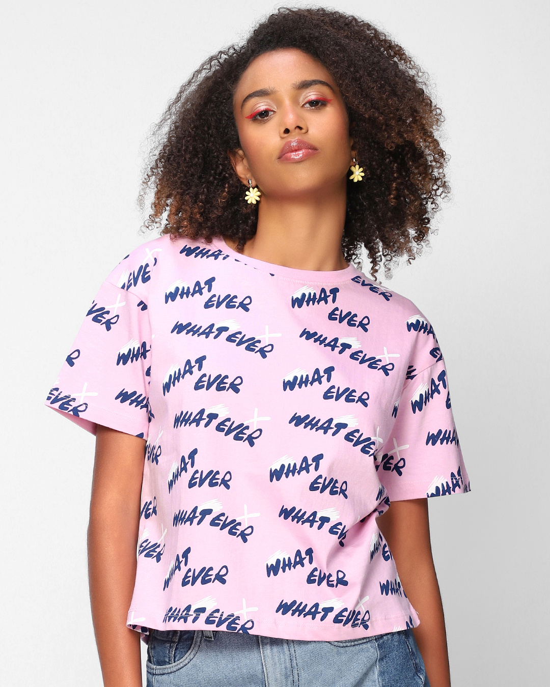 Buy Women's Pink Whatever Typography Relaxed Fit Short Top Online at ...