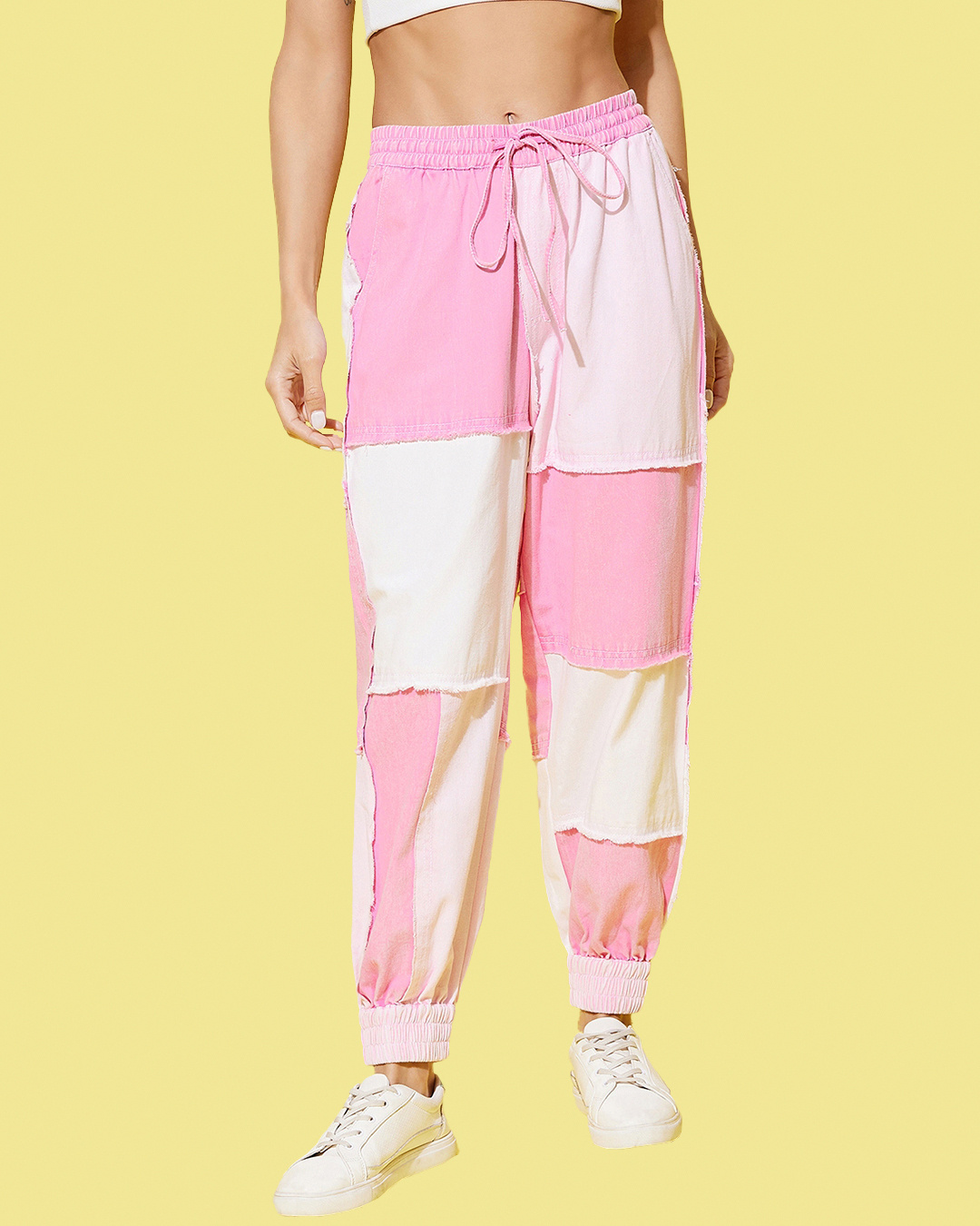 Buy Women's Pink & White Color Block Joggers Online at Bewakoof