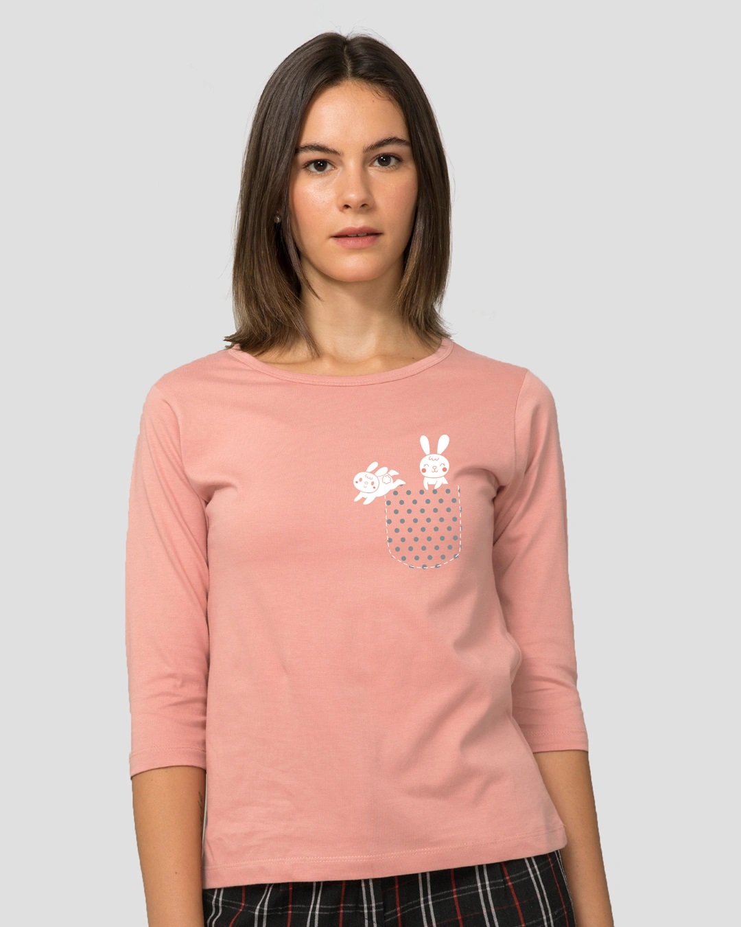 Buy Women's Pink Bunny Graphic Printed 3/4th Sleeve T-shirt Online at ...