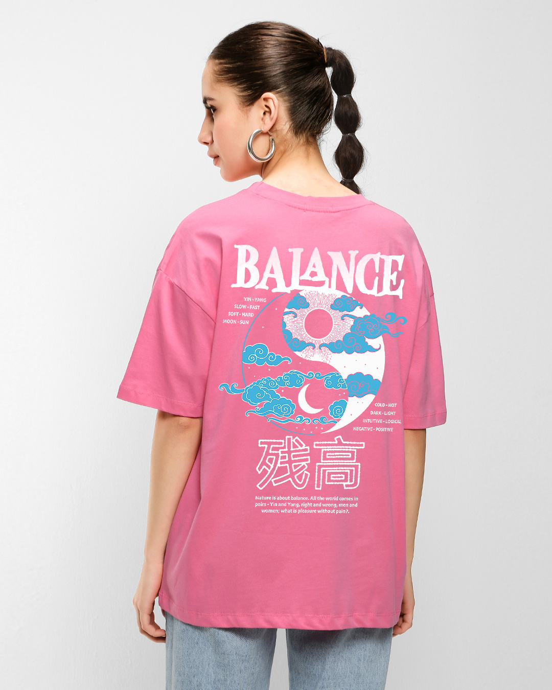 Buy Women's Pink World Balance Graphic Printed Oversized T-shirt Online ...