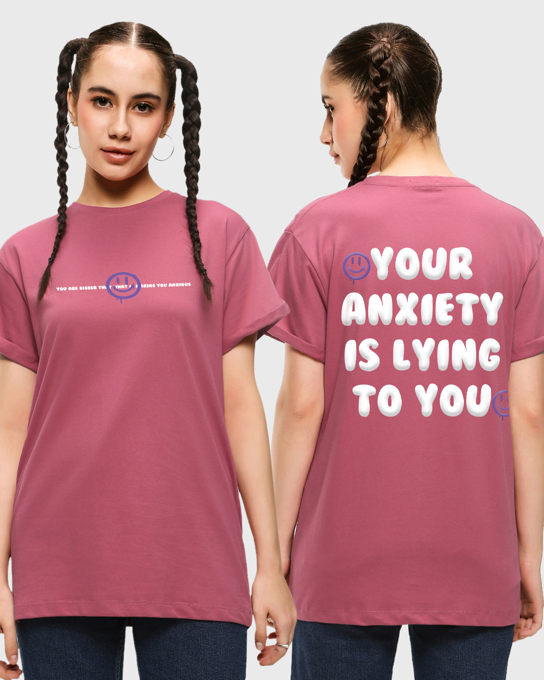 Buy Women's Pink Your Anxiety Is Lying To You Typography Boyfriend T ...