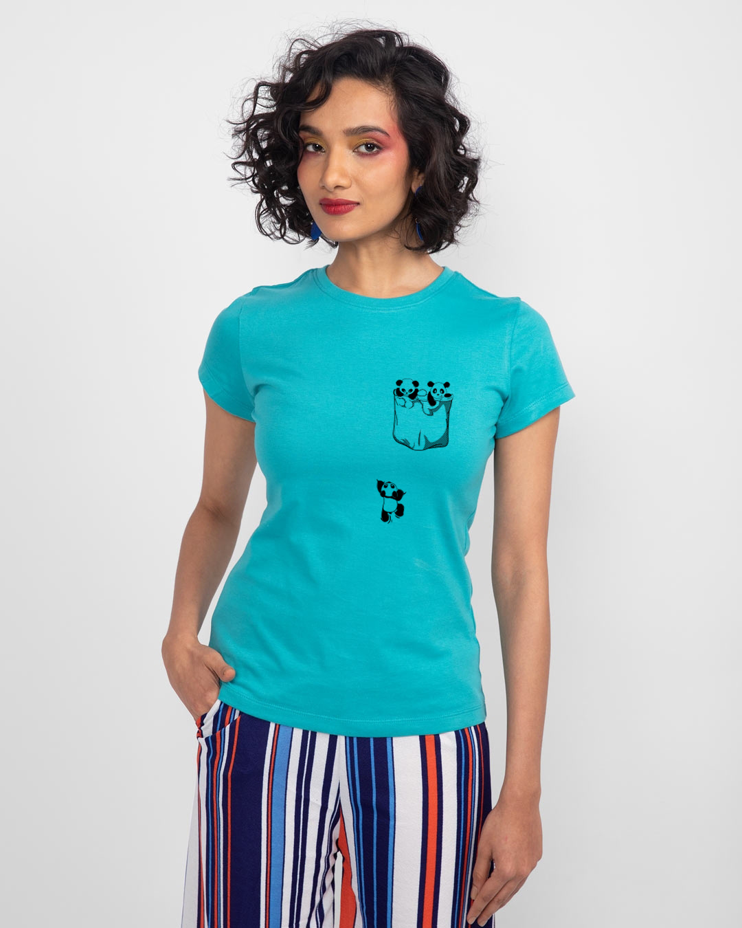 Buy Women's Blue Pocket Panda Graphic Printed T-shirt Online at Bewakoof