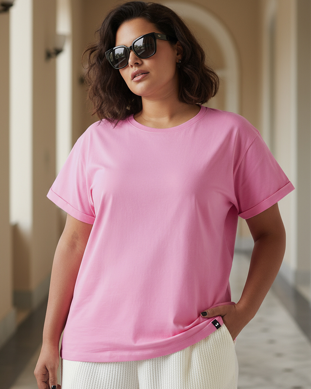 Buy Women's Prism Pink Boyfriend Plus Size T-shirt Online at Bewakoof