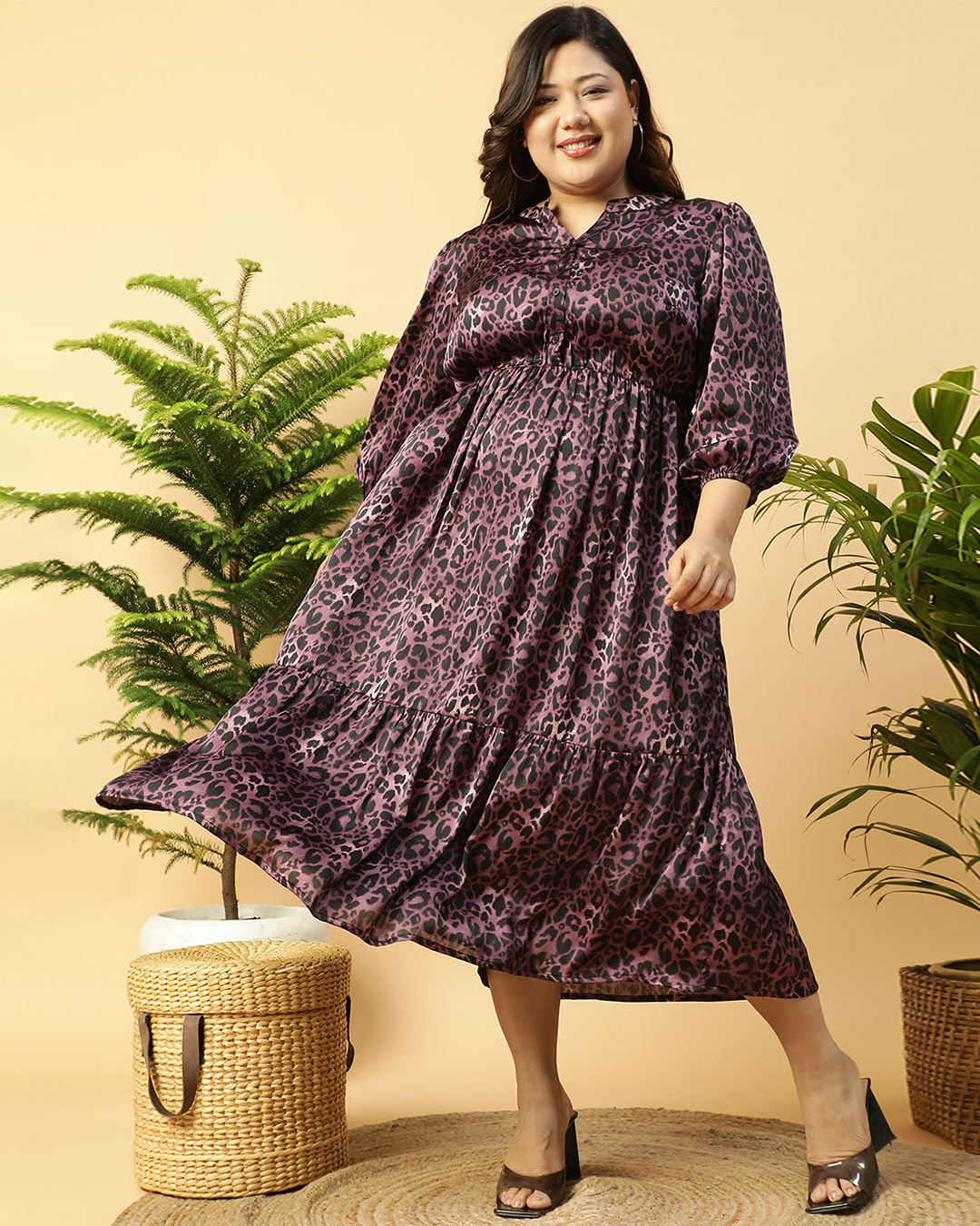Buy Women's Purple Animal Printed Plus Size Flared Dress Online at Bewakoof