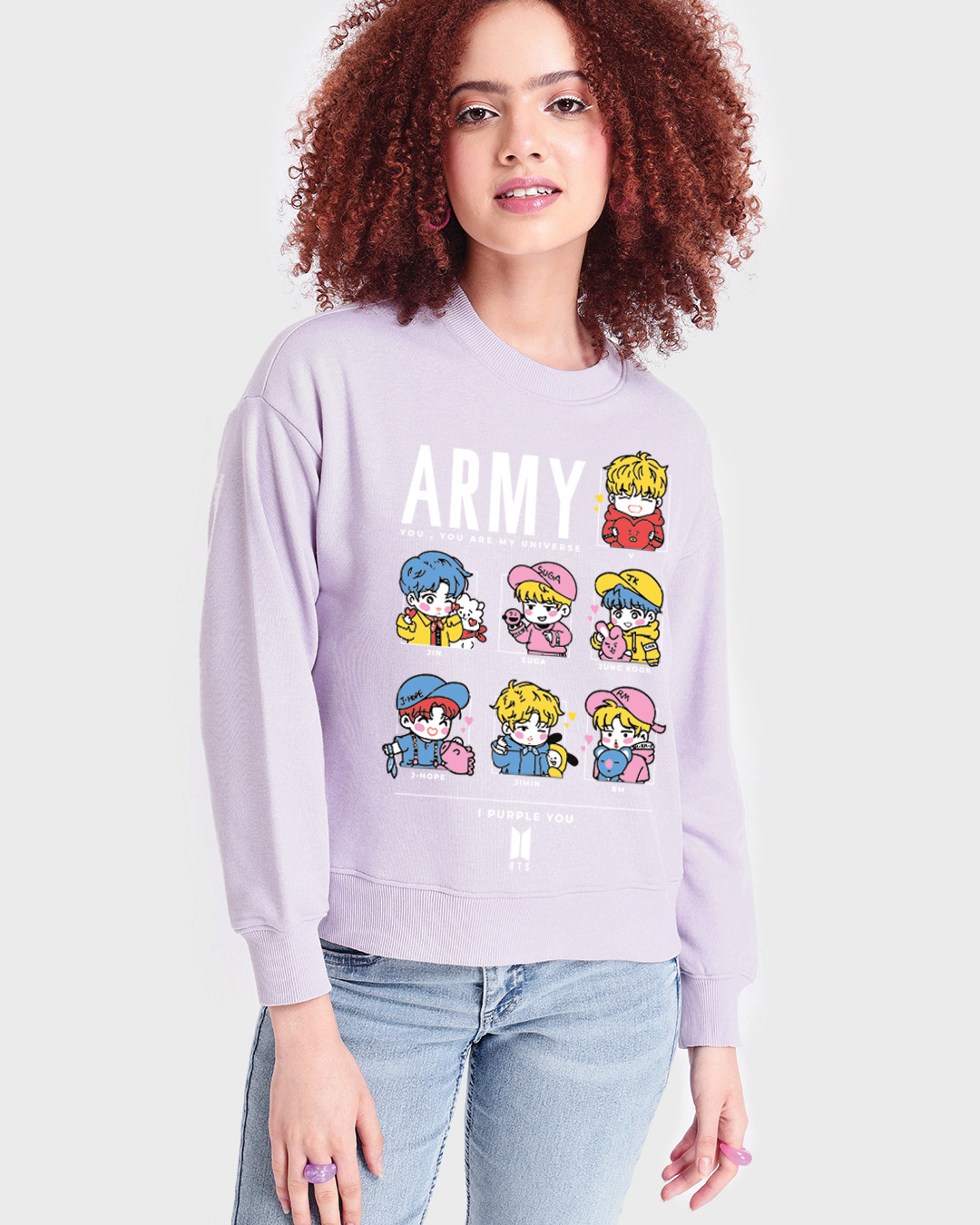 Buy Women's Purple BTS Army Graphic Printed Oversized Sweatshirt Online ...
