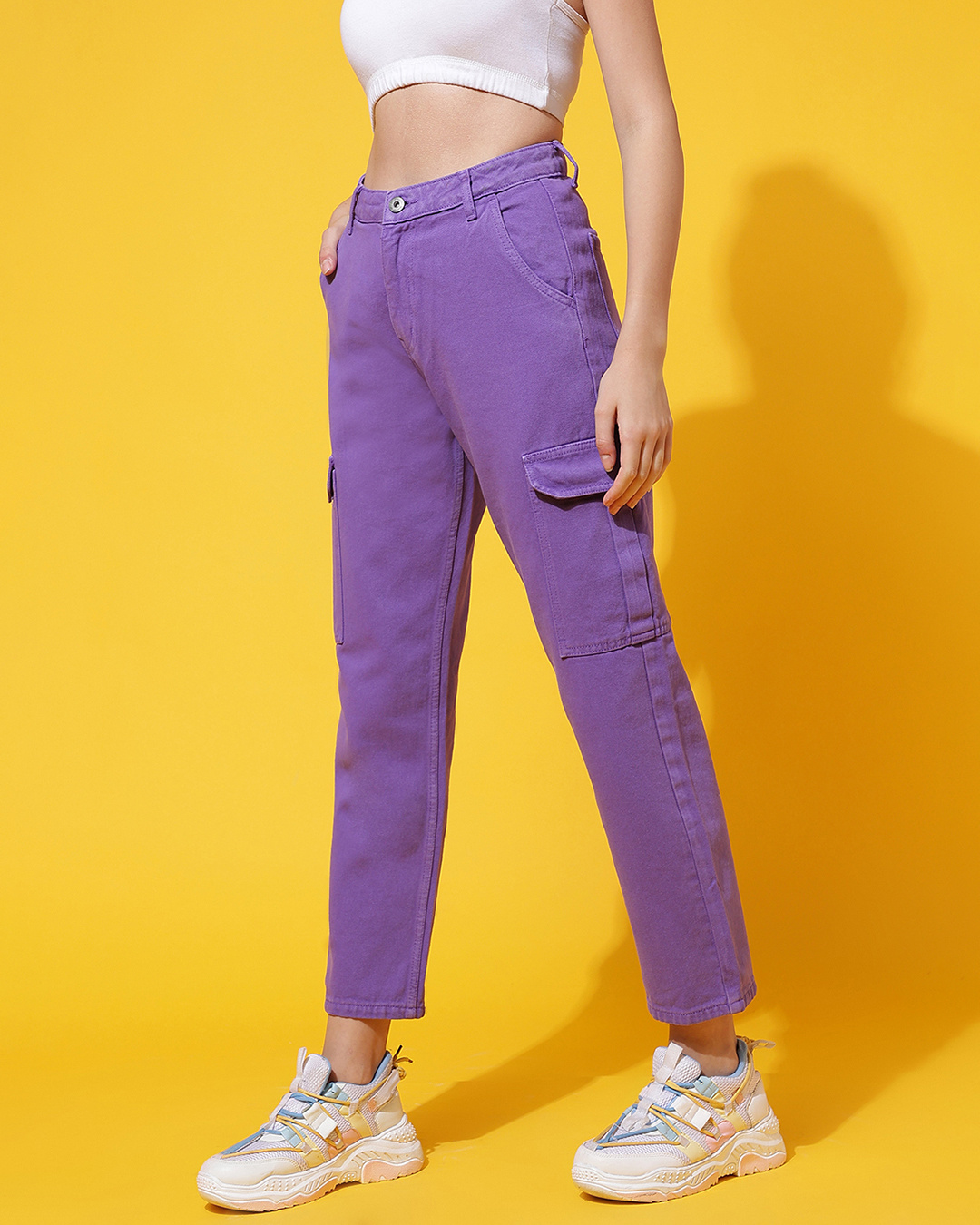 Buy Women's Purple Cargo Jeans Online at Bewakoof